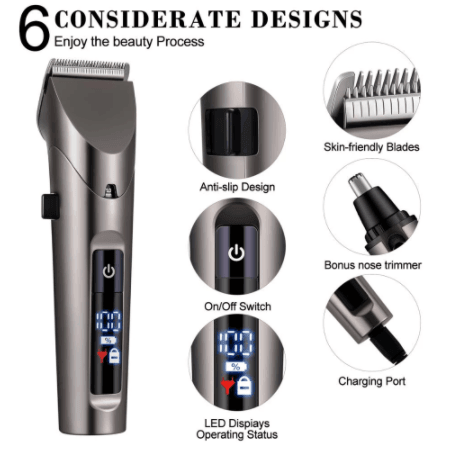 Hatteker Clipper Cordless Hair Beard Nose Hair Trimmer Waterproof RFC ...
